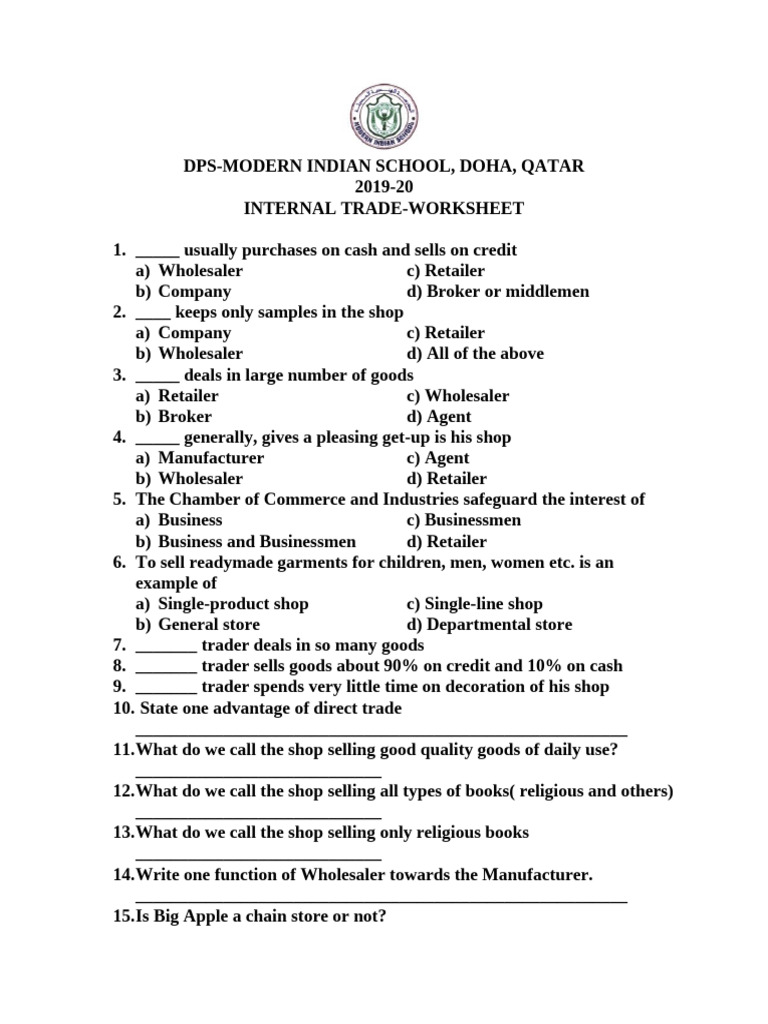 Internal Trade Worksheet | PDF