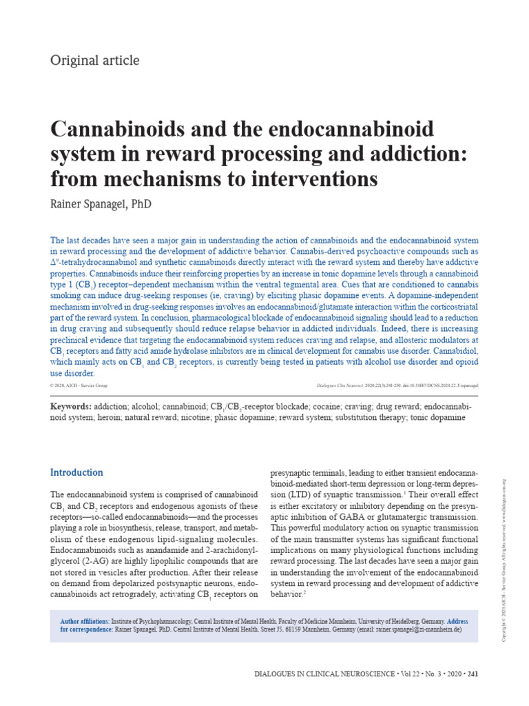 Cannabinoids and The Endocannabinoid System in Reward and Addiction ...