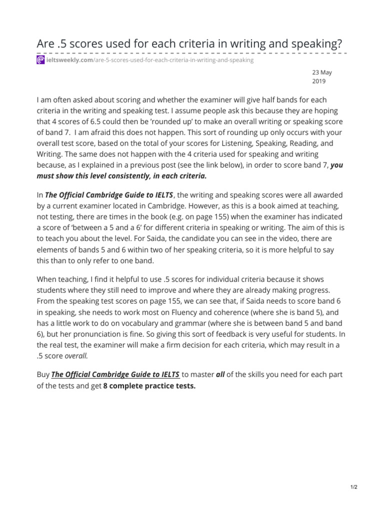 Are 0.5 Scores Used For Each Criteria in Writing and Speaking | PDF ...