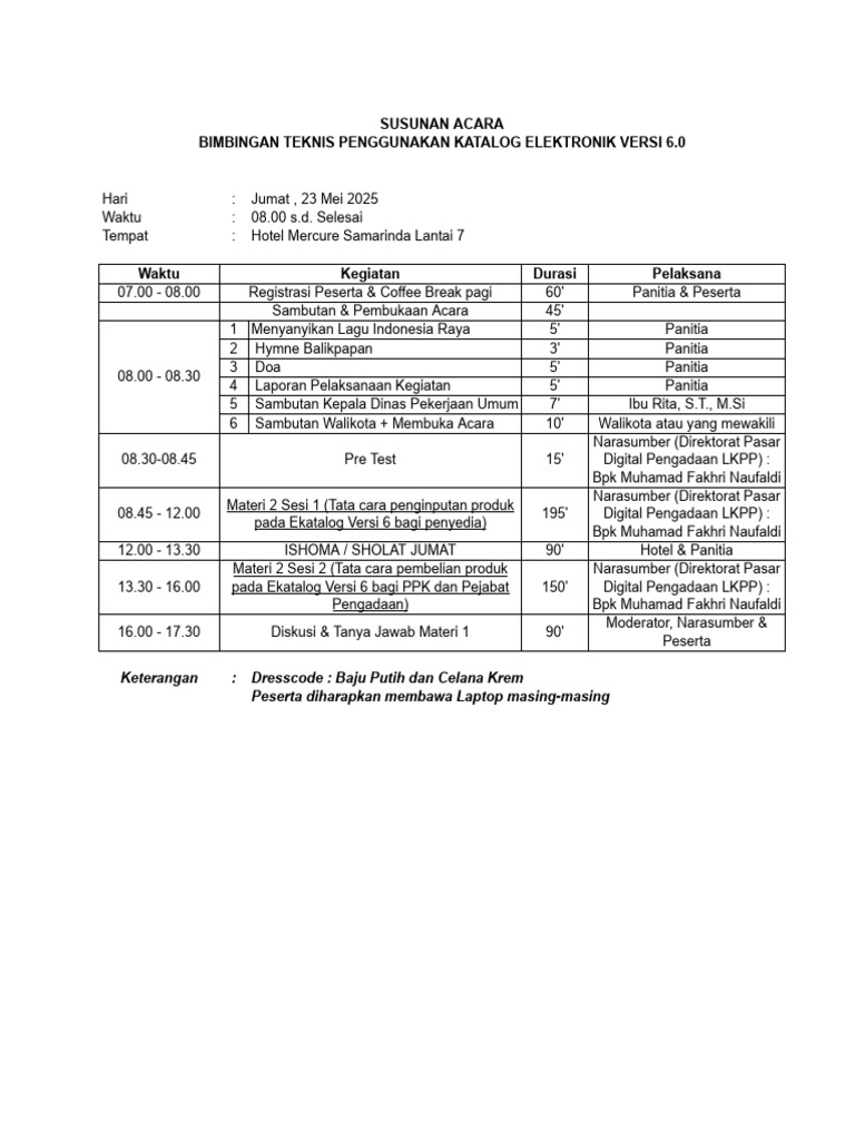 Susunan Acara Bimtek 23-24 Mei 2025 | PDF