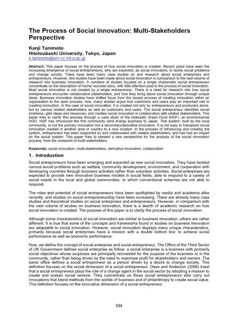 Social Innovation Process: Multi-Stakeholder Insights | PDF | Social ...