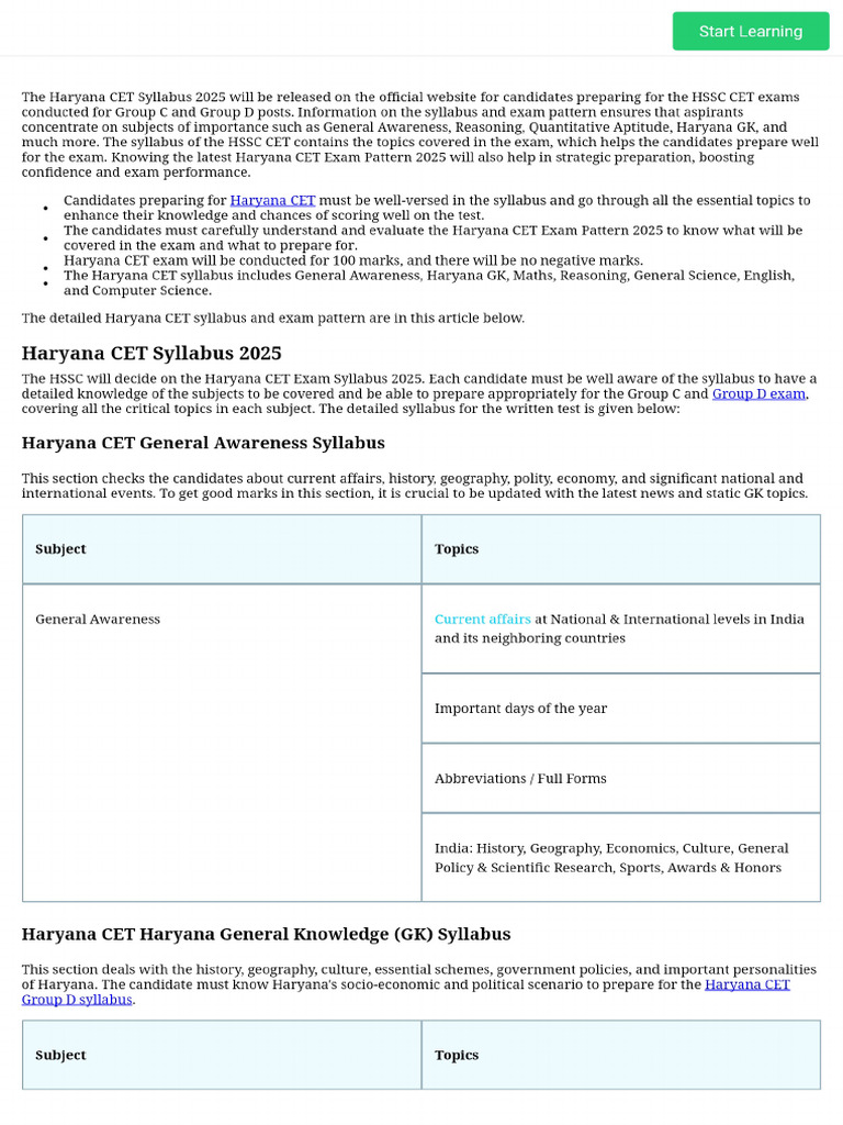 Haryana CET Syllabus & Exam Pattern 2025 - Download PDF | PDF