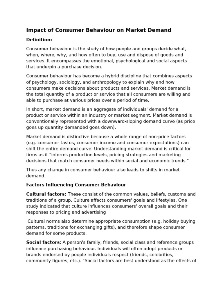 Consumer Behaviour's Impact on Demand | PDF | Demand | Demand Curve
