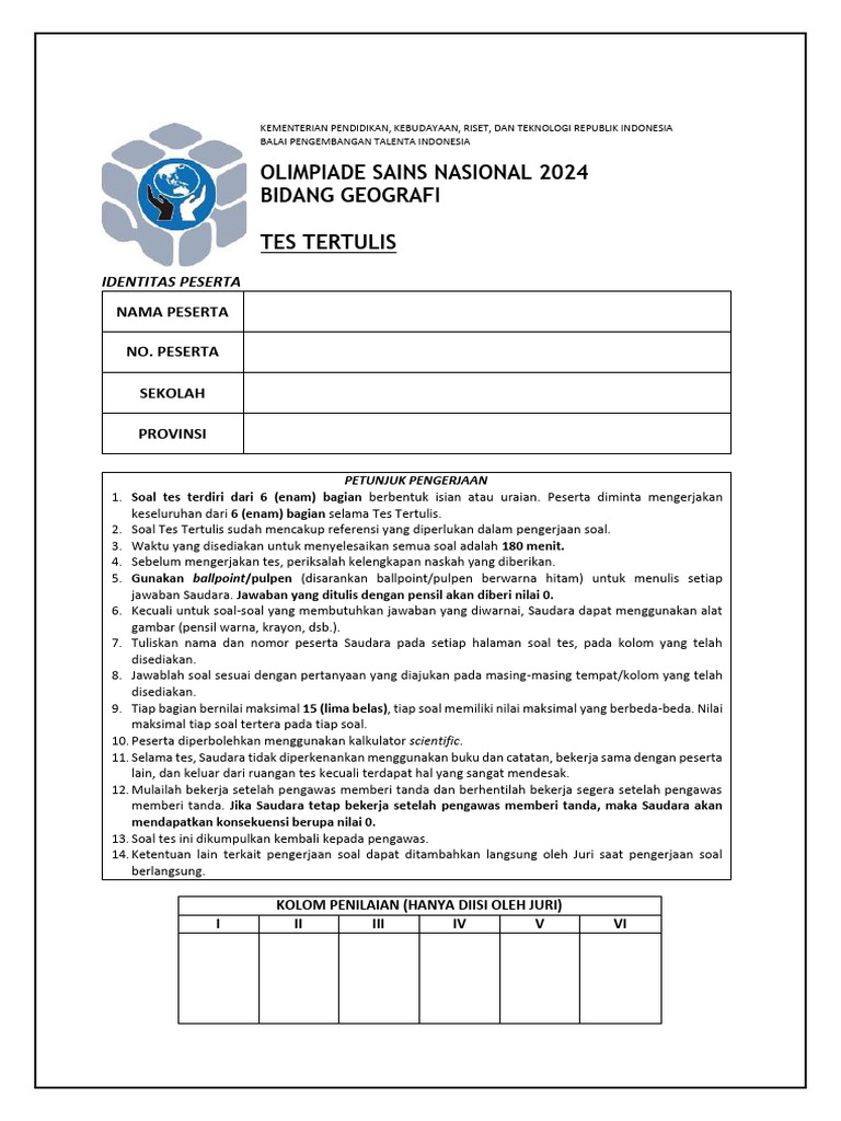 Soal WRT OSN Geografi 2024 - VF | PDF