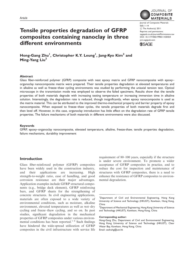 Tensile Properties of GFRP in 3 Different Environments | PDF ...
