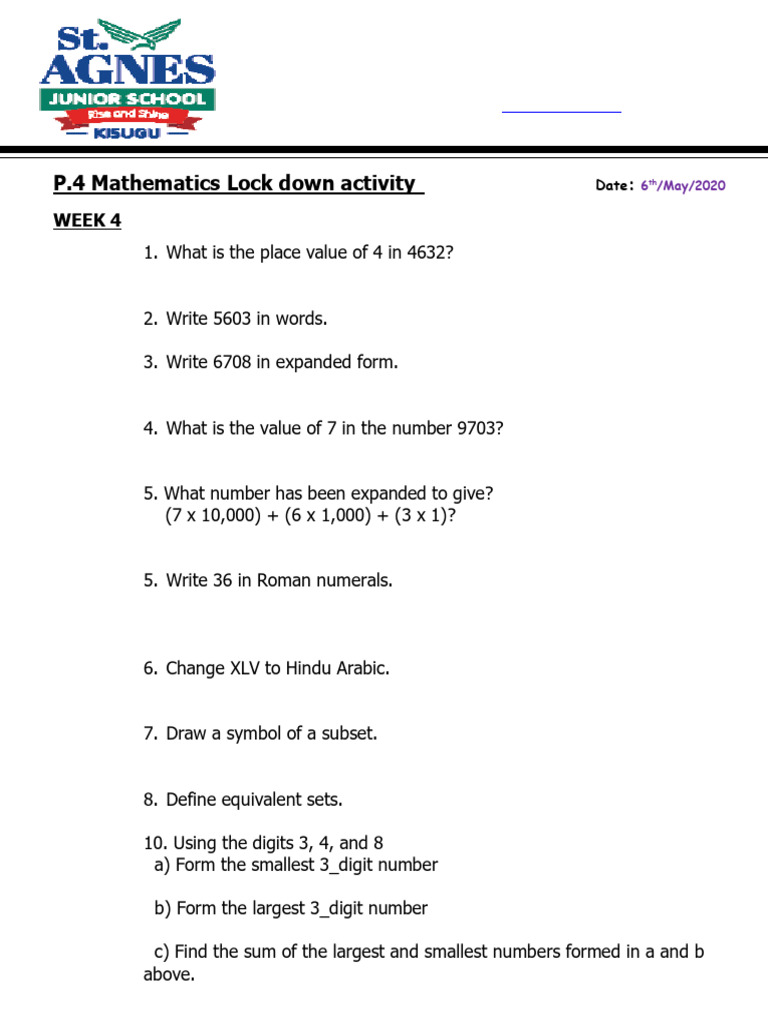 P.4 Mathematics Lock Down Activity | PDF