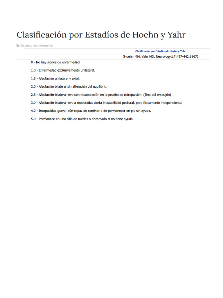 Escala Hoehn Yahr Parkinson | PDF