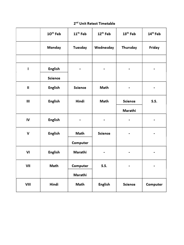 2nd Unit Retest TimeTable | PDF