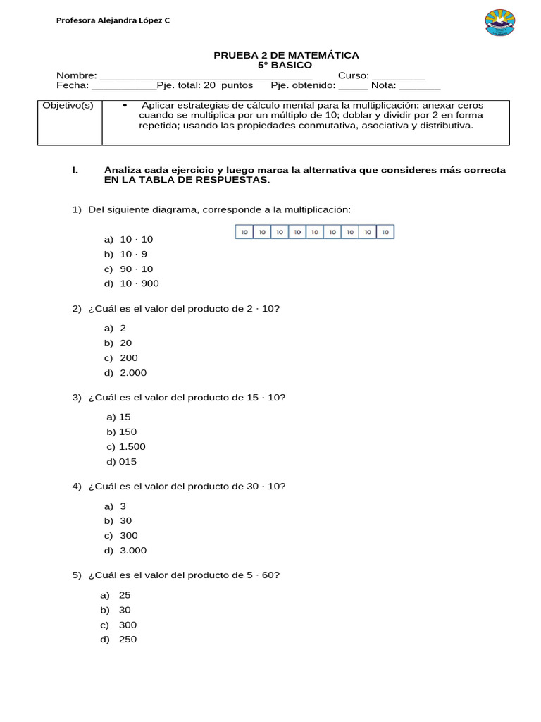 Prueba 2 de Multiplicacion | PDF | Conceptos matemáticos | Álgebra