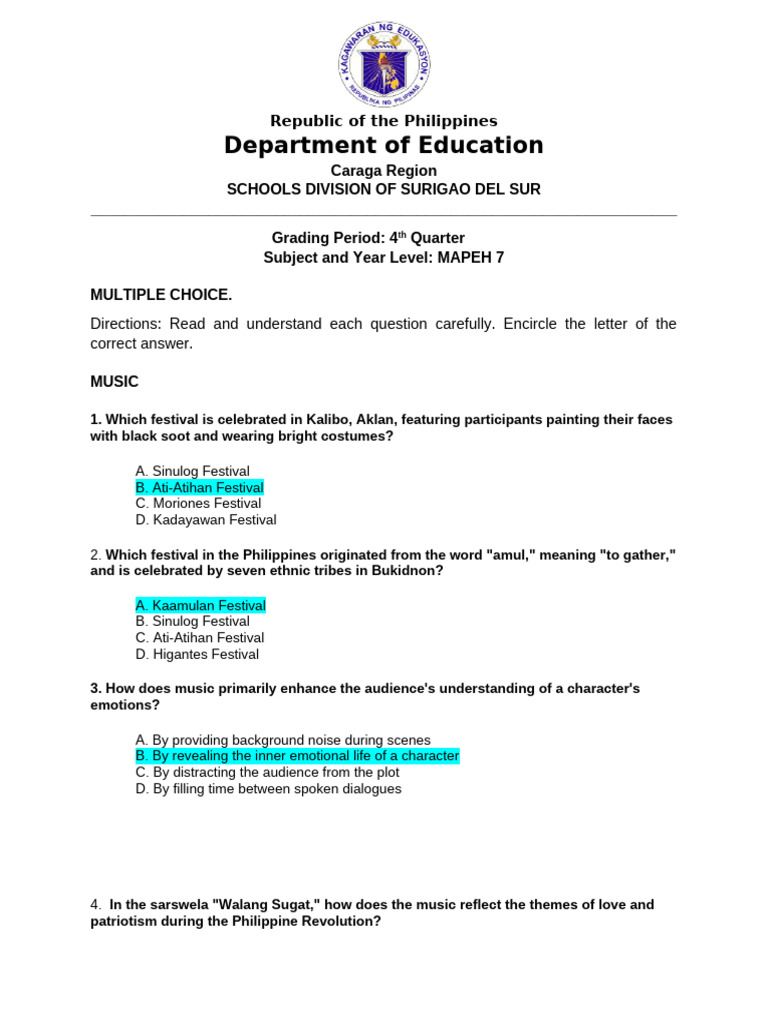 Grade 7 Mapeh 4th Quarter Exam With Answer Key | PDF | Non Communicable Disease | Hypertension