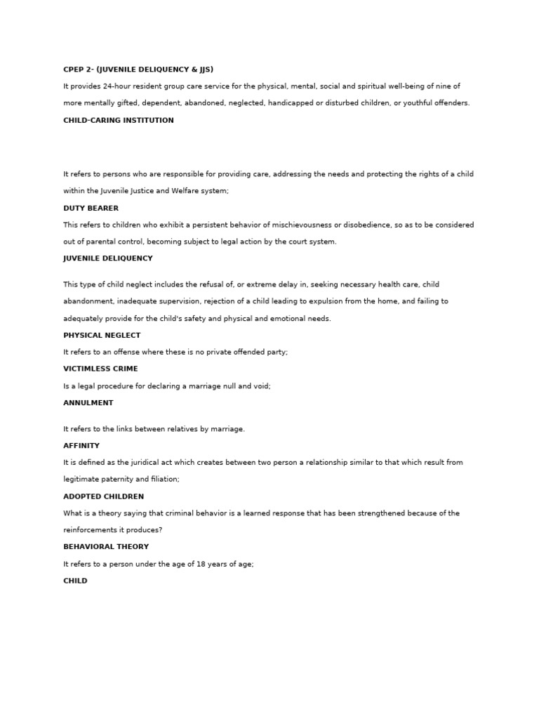 Cpep 2 - (Juvenile Deliquency & JJS) | PDF | Juvenile Delinquency | Crimes