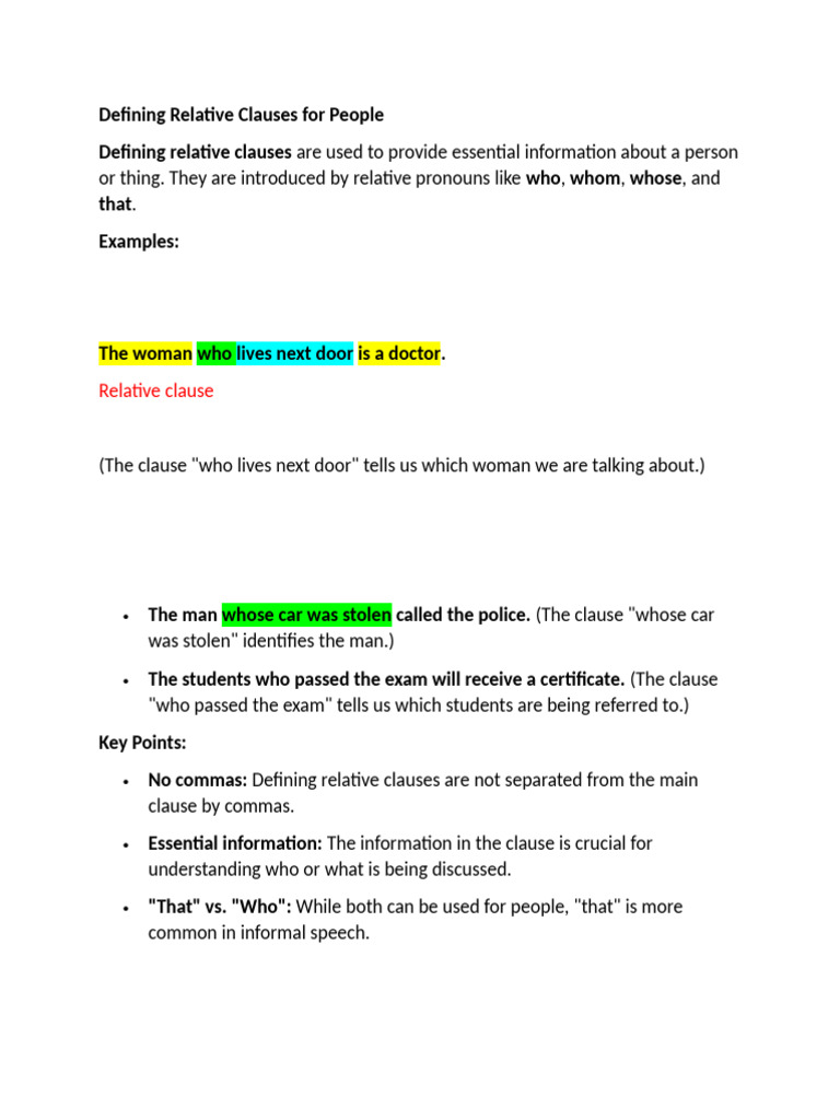 Defining Relative Clauses For People | PDF
