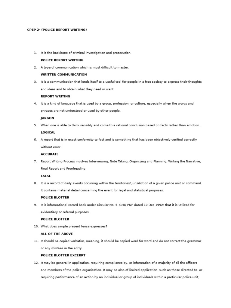 Police Report Writing Essentials Guide | PDF | Knowledge | Classified ...