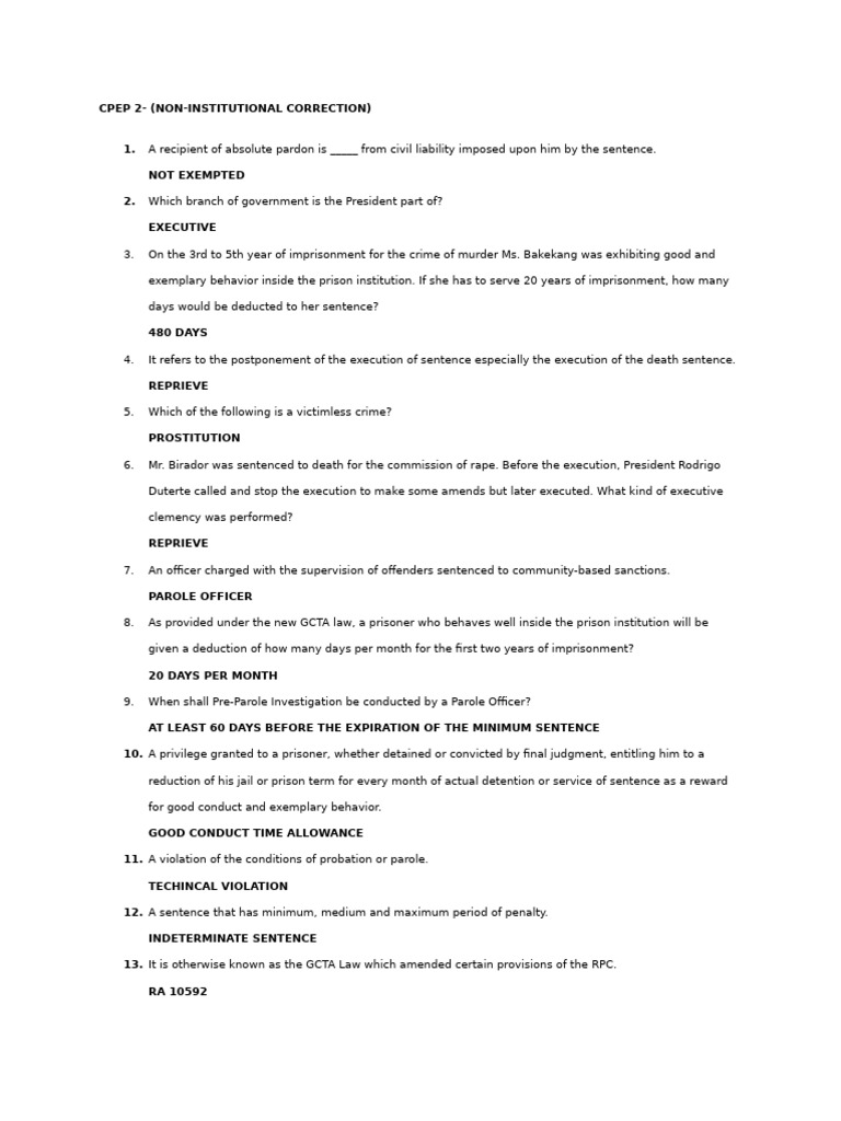 Cpep 2 - (Non-Institutional Correction) | PDF | Parole | Probation