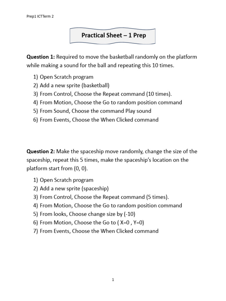 Practical Sheet - 1prep - Docx, Sheet Sheet | PDF