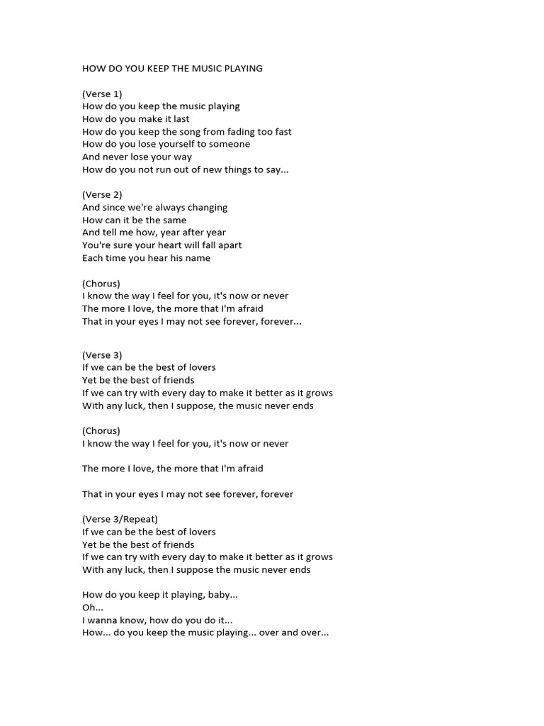 How Do You Keep The Music Playing LYRICS | PDF