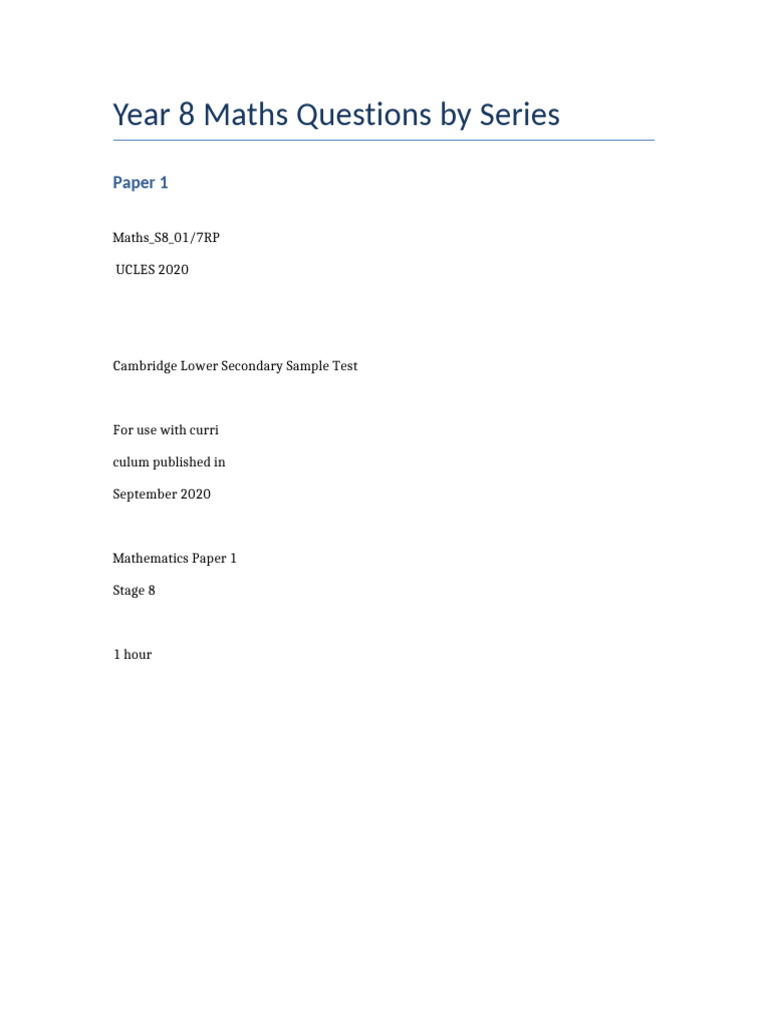Year 8 Maths Questions and Answers | PDF | Area | Mathematics