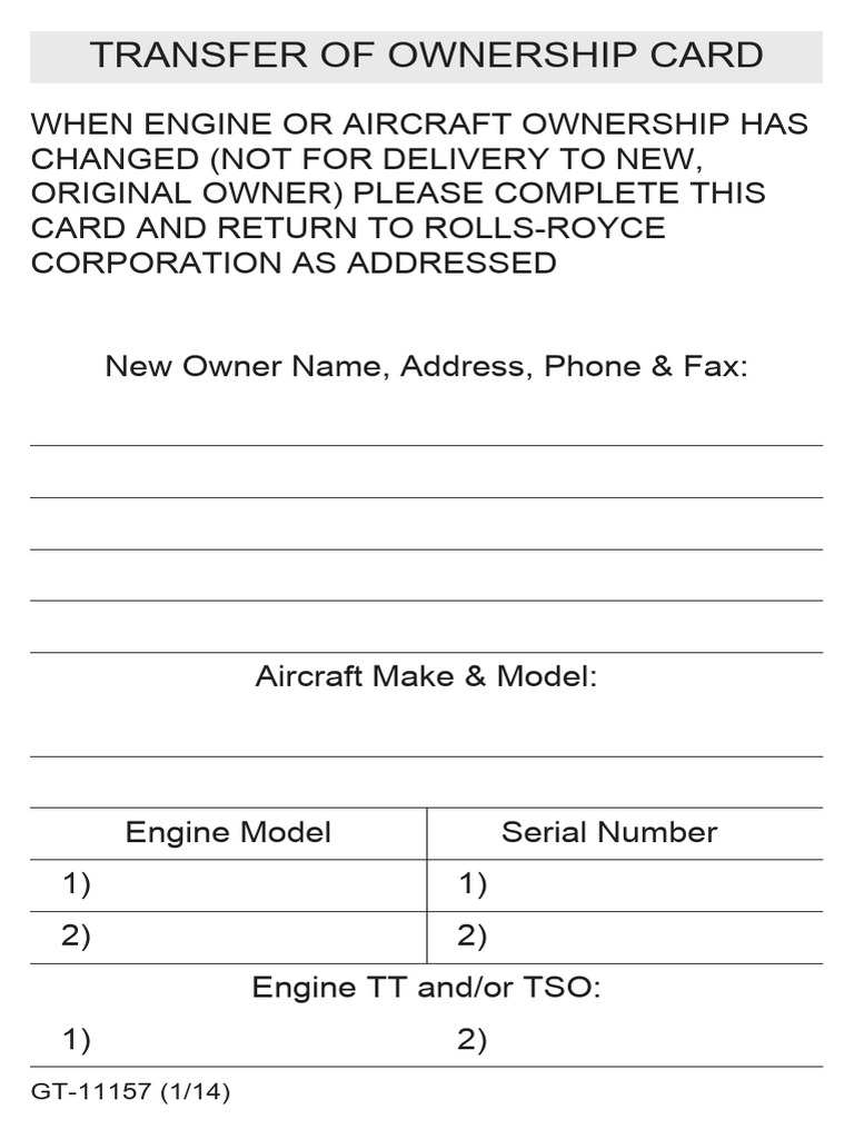 RR300 Transfer of Ownership Card | PDF