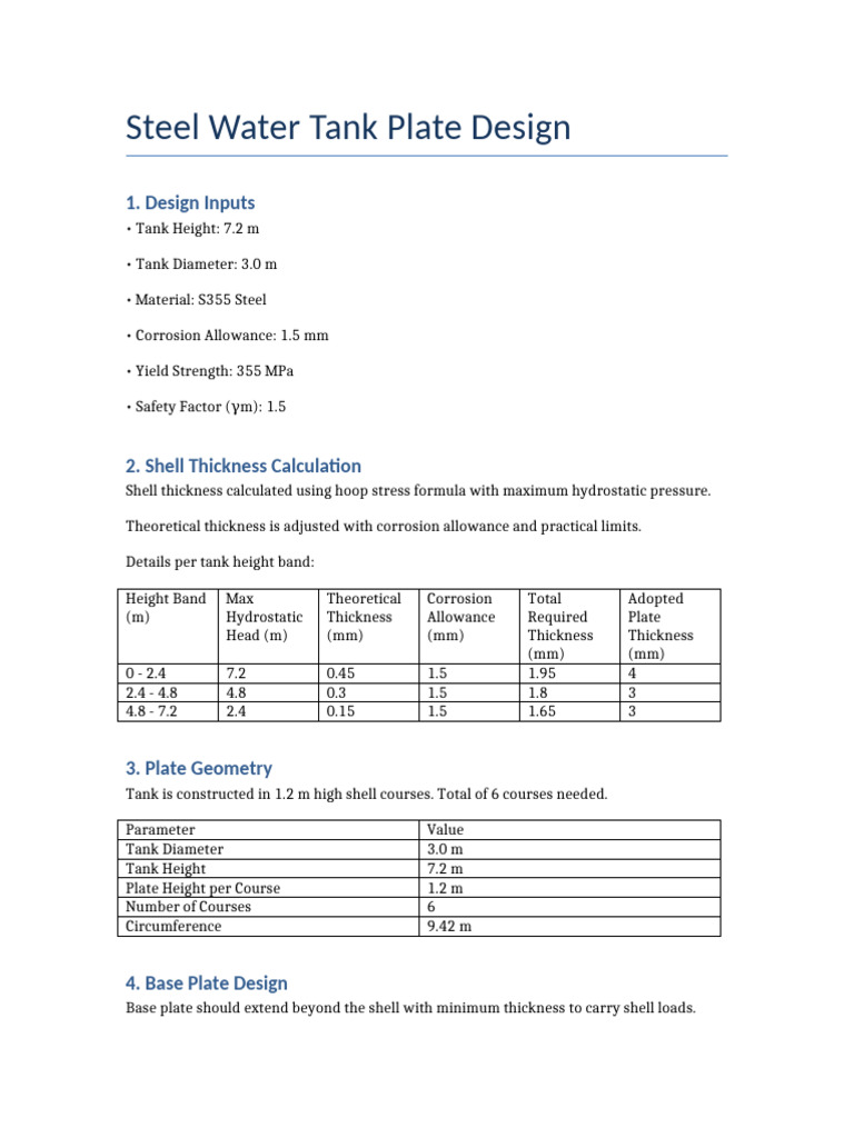 Steel Water Tank Design | PDF | Pressure | Welding