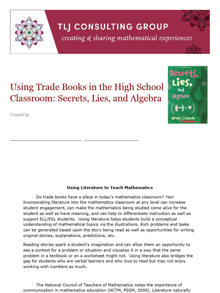 106 Math Literacy-HS-Secrets Lies and Algebra TLJCG | PDF | Mathematics ...