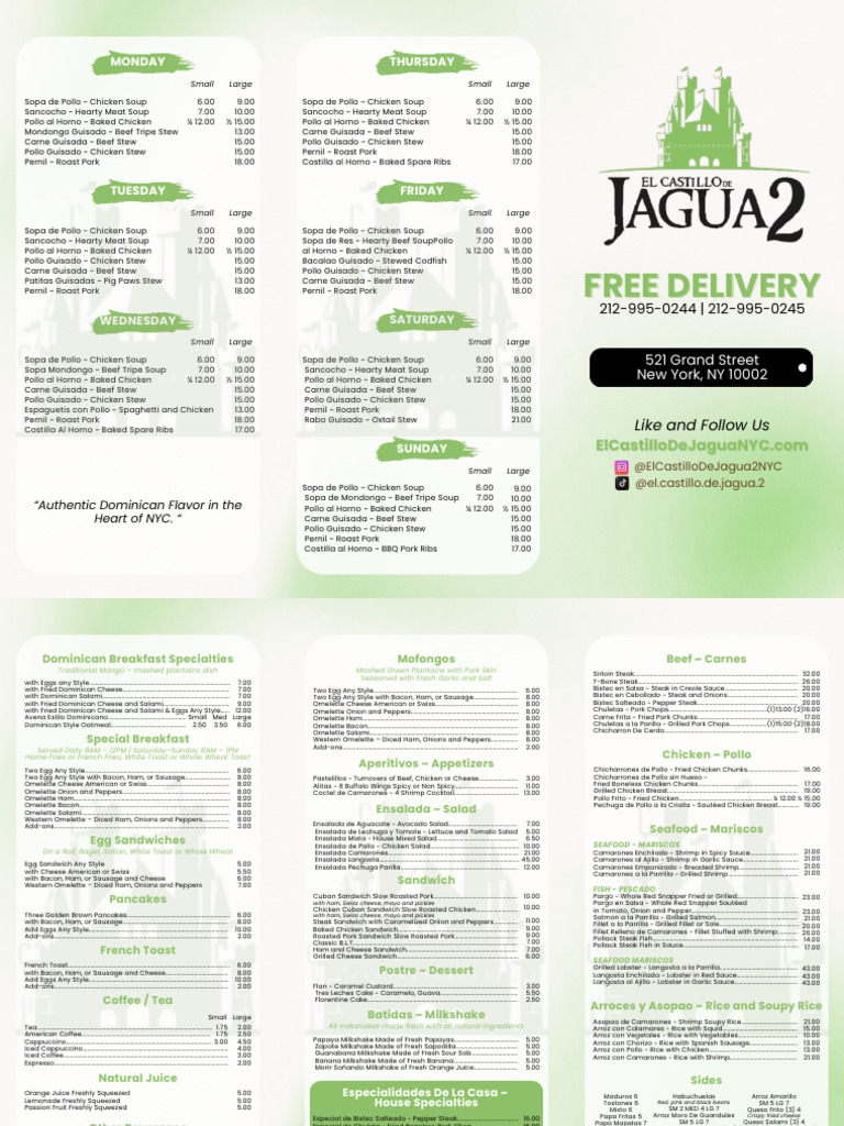 Castillo de Jagua Takeout Menu - Updated | PDF | Meat Dishes | Food And ...