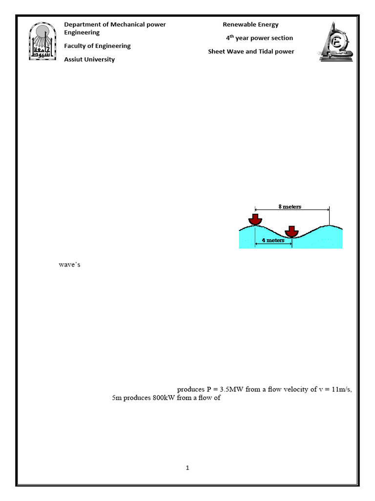 Sheet #02 Wave and Tidal Power | PDF | Waves | Wavelength