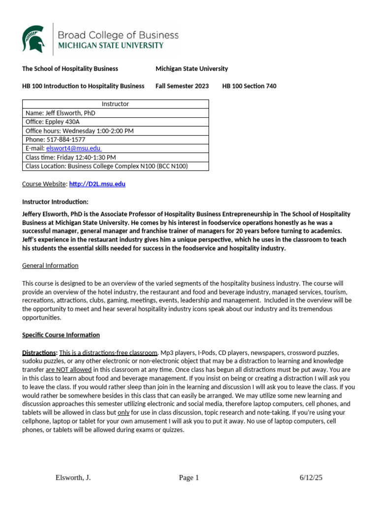 HB 100 Syllabus Fall 2023 | PDF | Michigan State University | Grief