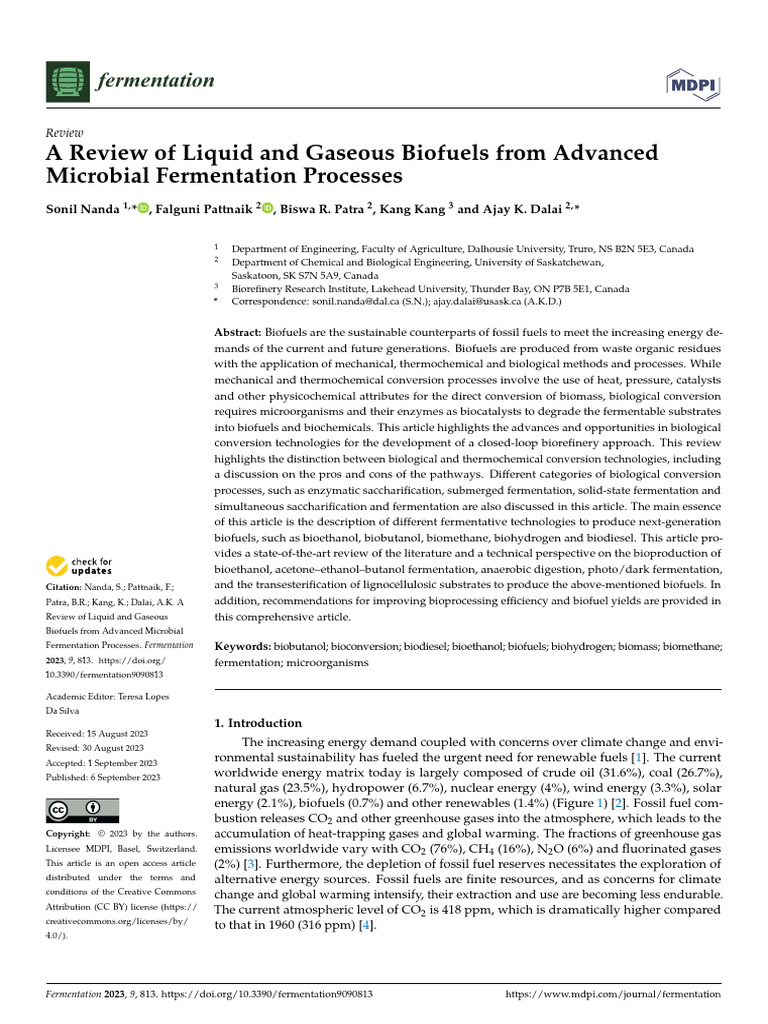Fermentation 09 00813 | PDF | Biofuel | Biorefinery