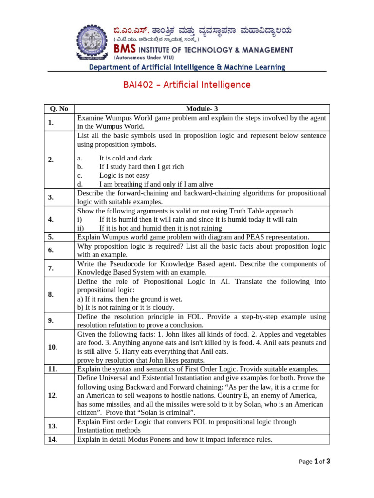 AI Question Bank Module3,4,5 | PDF | Logic | Machine Learning