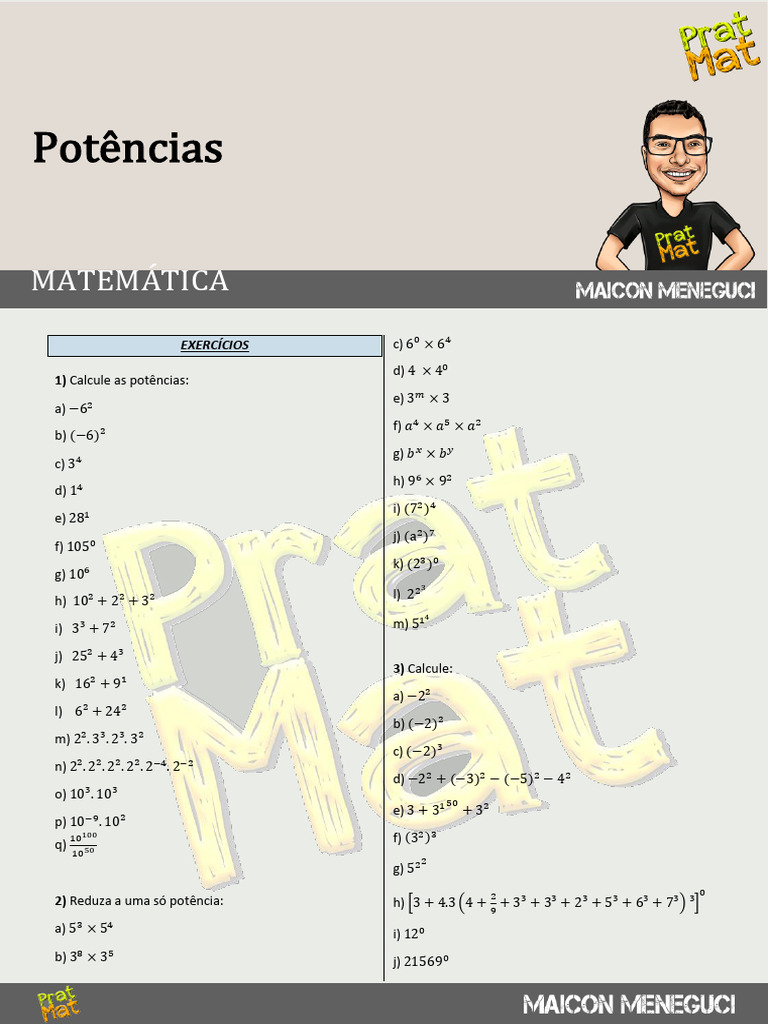 Exercícios de Potências em Matemática | PDF