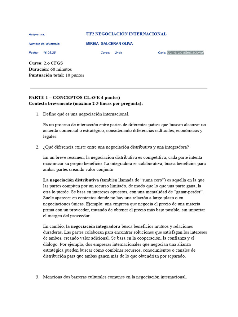 Actividad Examen - Uf2 Negociacion Internacional | PDF | Negociación | Comunicación