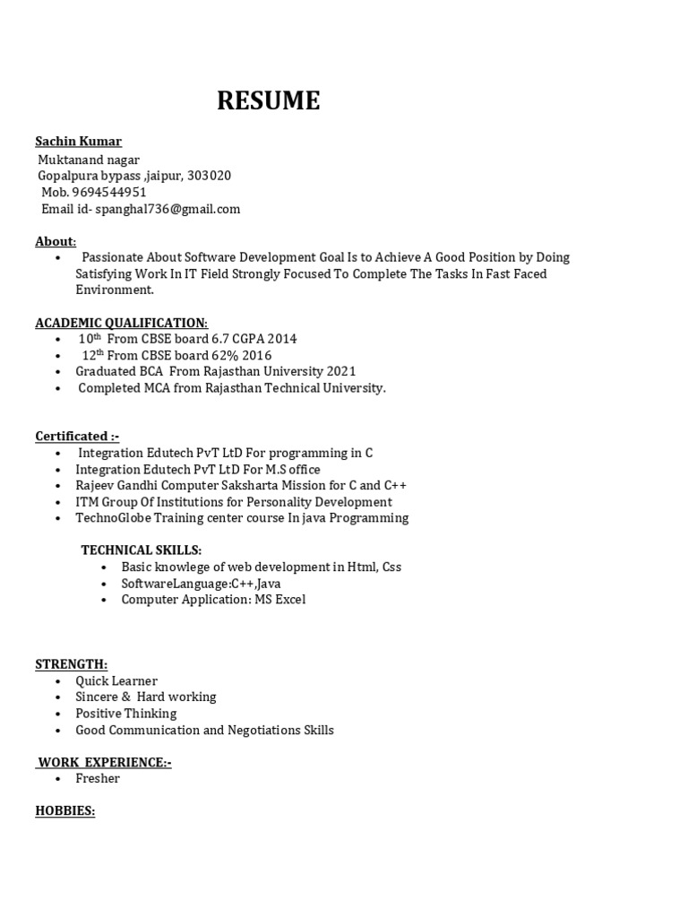 Sachin Resume (2) New Sachin | PDF