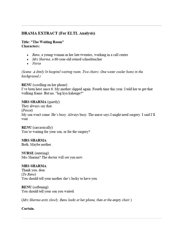 DRAMA EXTRACT (For ELTL Analysis) : Title: "The Waiting Room ...