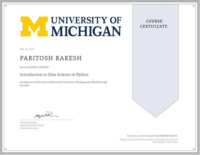 Cert Intro To Datasciecne Python Coursera | PDF