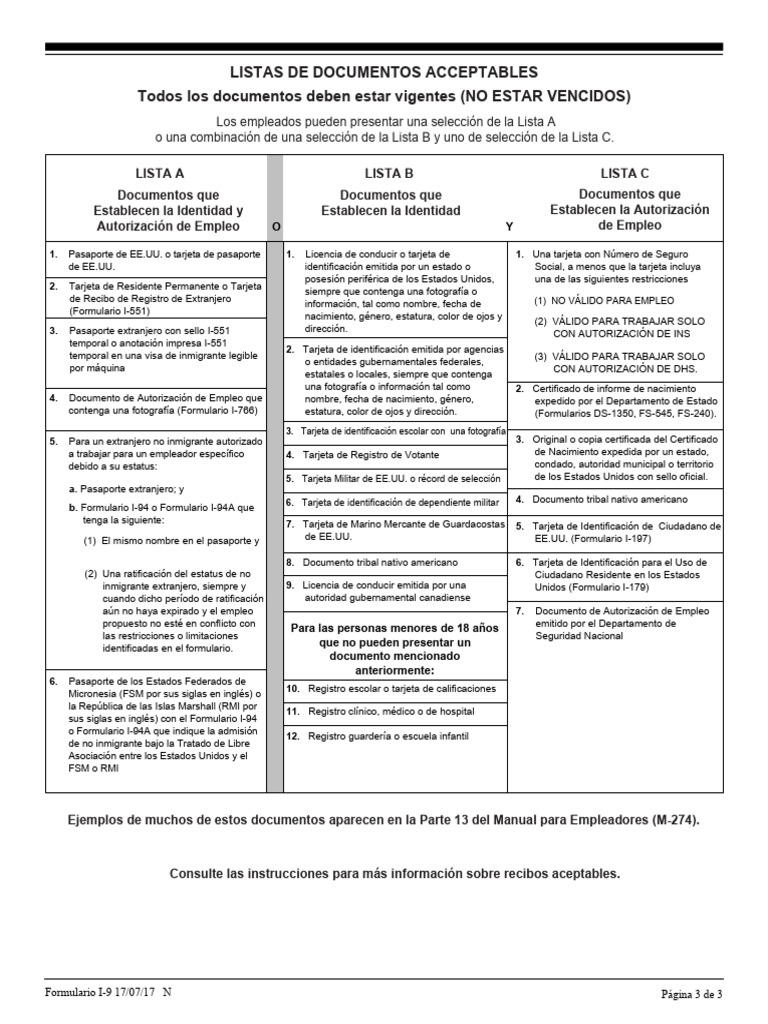 Spanish List of Acceptable Documents | PDF | Pasaporte | Gobierno y ...