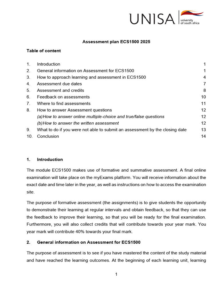 Assessment Plan ECS1500 2025 | PDF | Educational Assessment | Microsoft ...