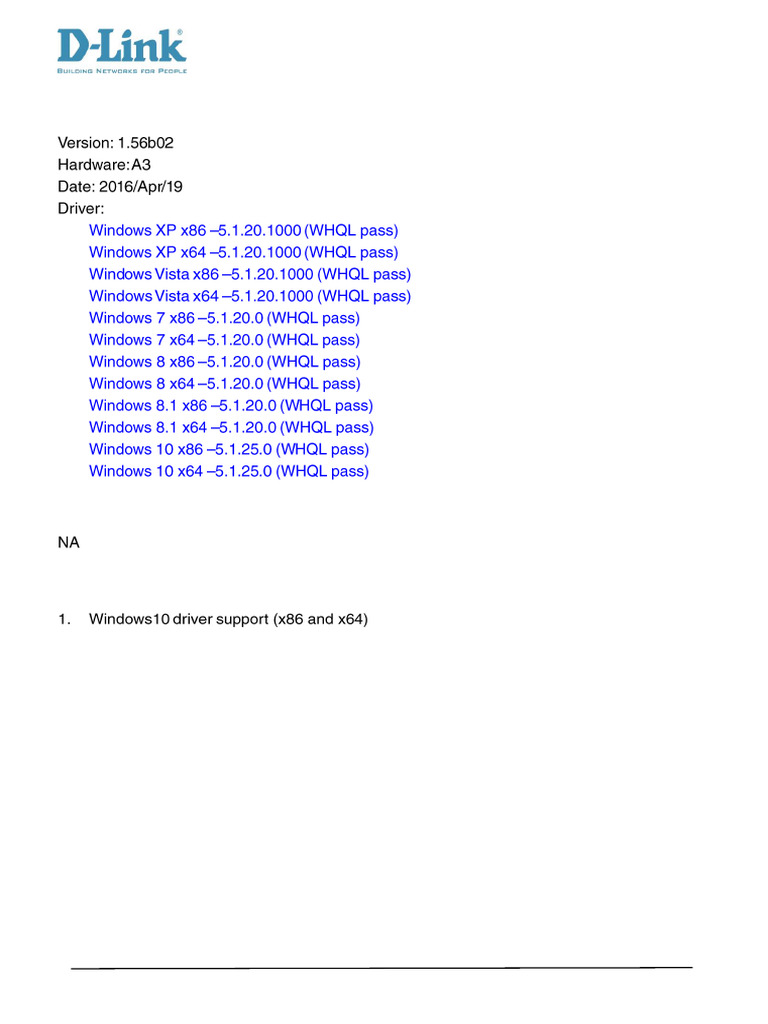 DWA-125 - A3 - Relese Note - V1.56 - 19apr2016 | PDF