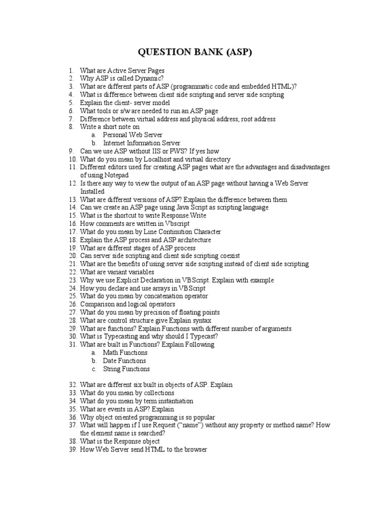 Question Bank (ASP) | PDF | Http Cookie | Active Server Pages