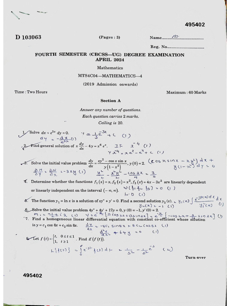 Maths Prev Question Papers | PDF