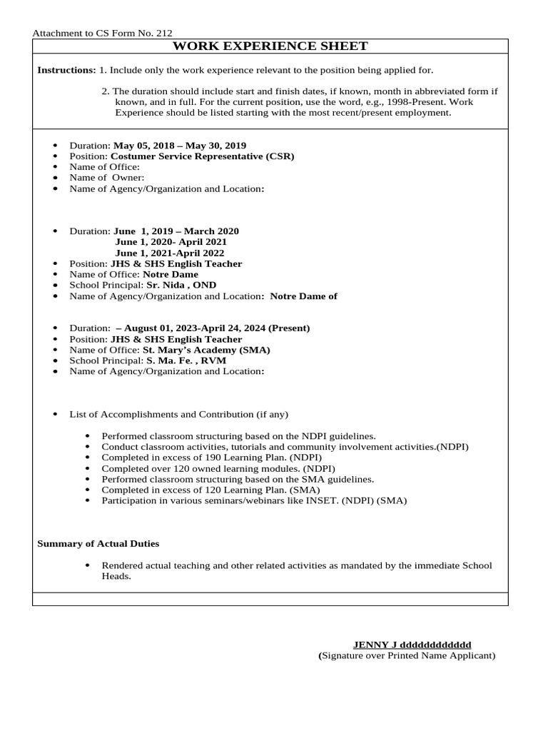 WORK Work Sample | PDF