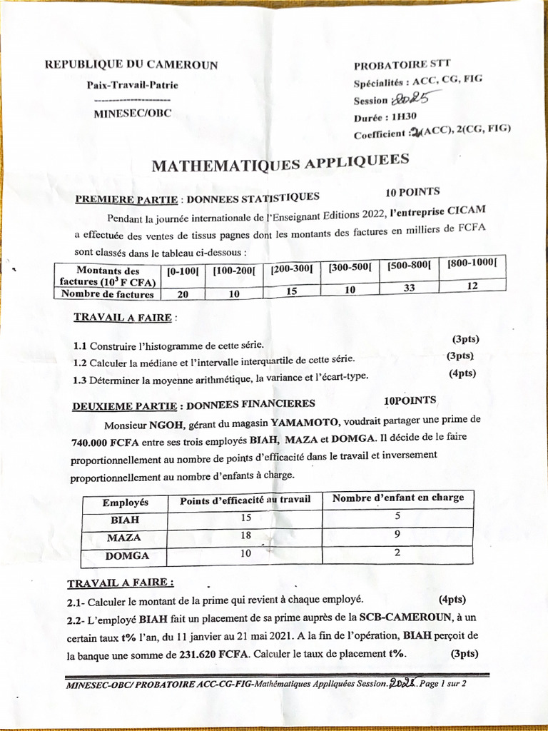 Prob Stt 2025 Maths Appli Et Compta d’en’Ses | PDF