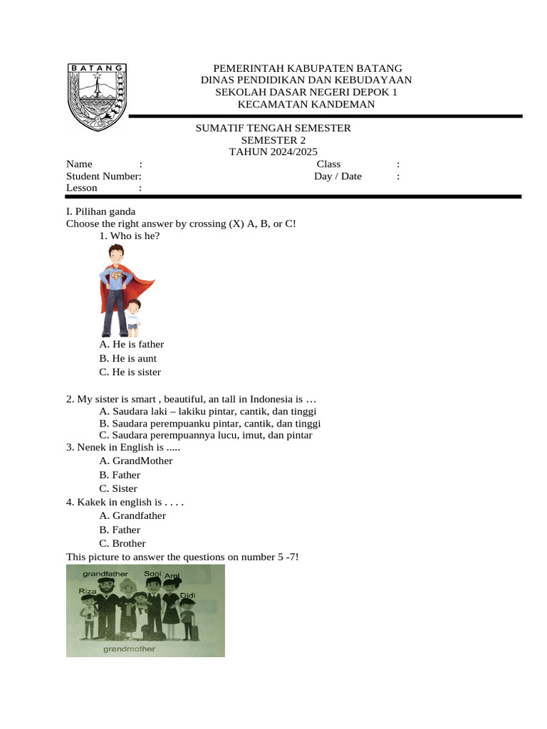 Soal Sts Bahasa Inggris Kelas 2a - 2B | PDF