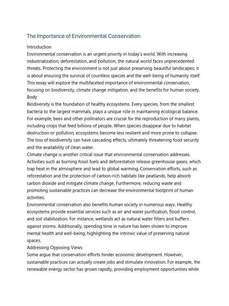 The Importance of Environmental Conservation | PDF | Conservation ...