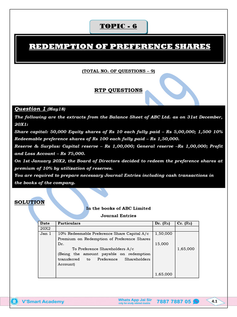 Redemption of Pref. Shares - QB | PDF | Equity (Finance) | Dividend
