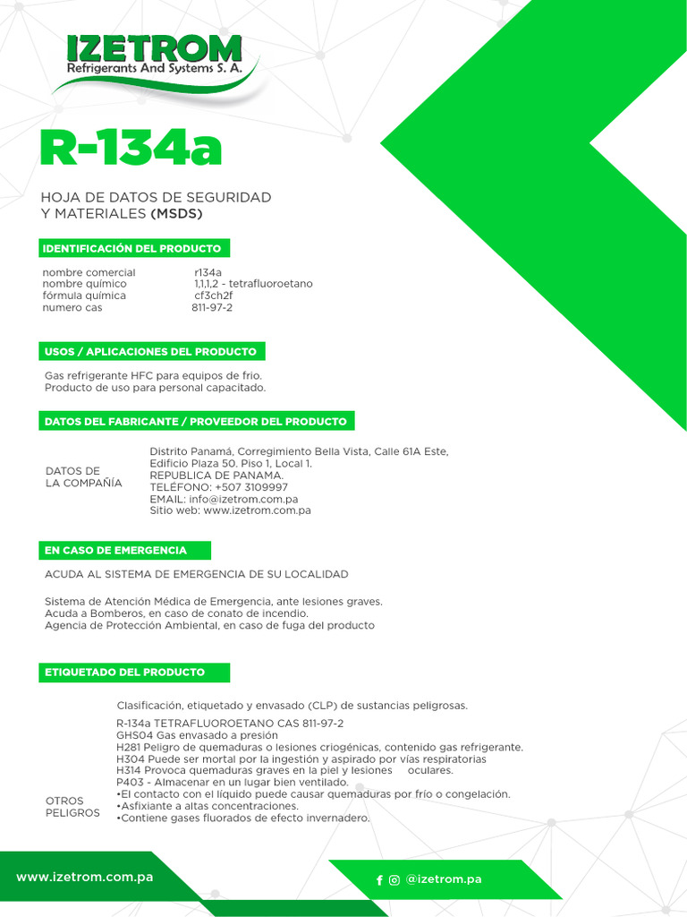 Hoja de Seguridad: Tetrafluoroetano 811-97-2 | PDF | Refrigerante ...