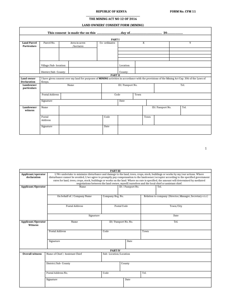 Landowners' Consent Form for Mining | PDF