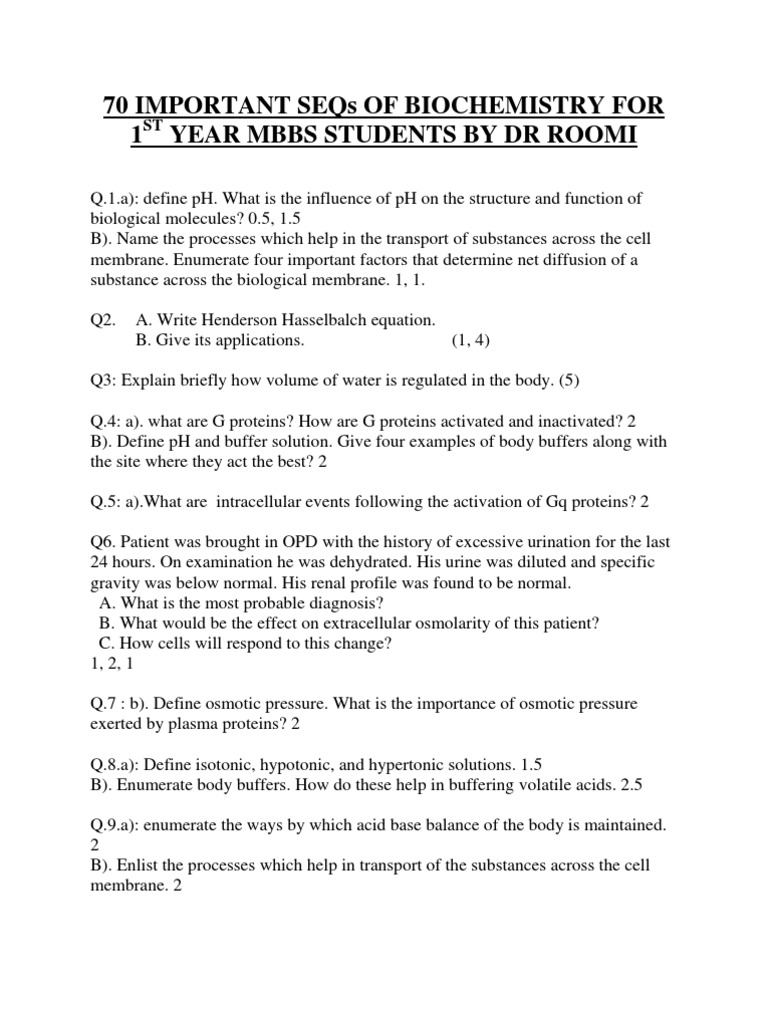 70 Important Seqs of Biochemistry For 1st Year Mbbs Students by DR ...