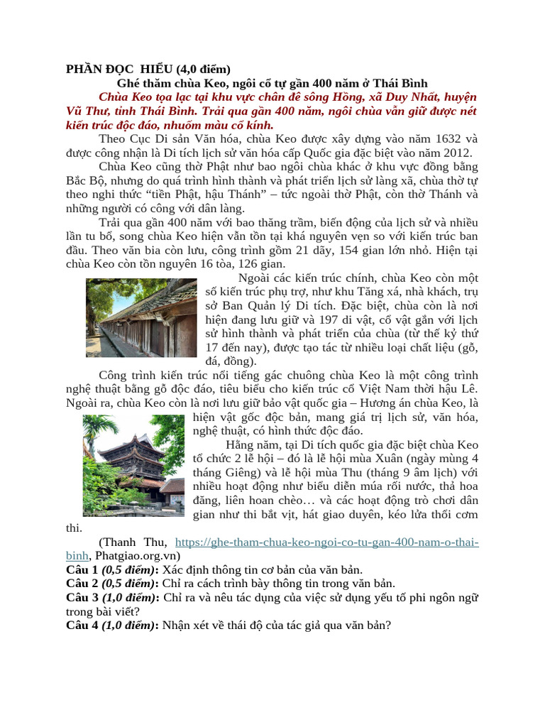 ĐỌC HIỂU VBTT SỐ 1 | PDF