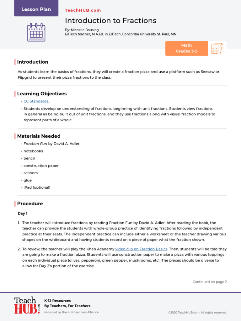 Engaging Fraction Lesson Plan K-5 | PDF | Educational Technology | Learning