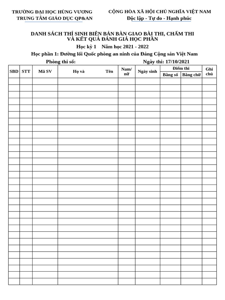 Danh Sach Thi Hp1 | PDF